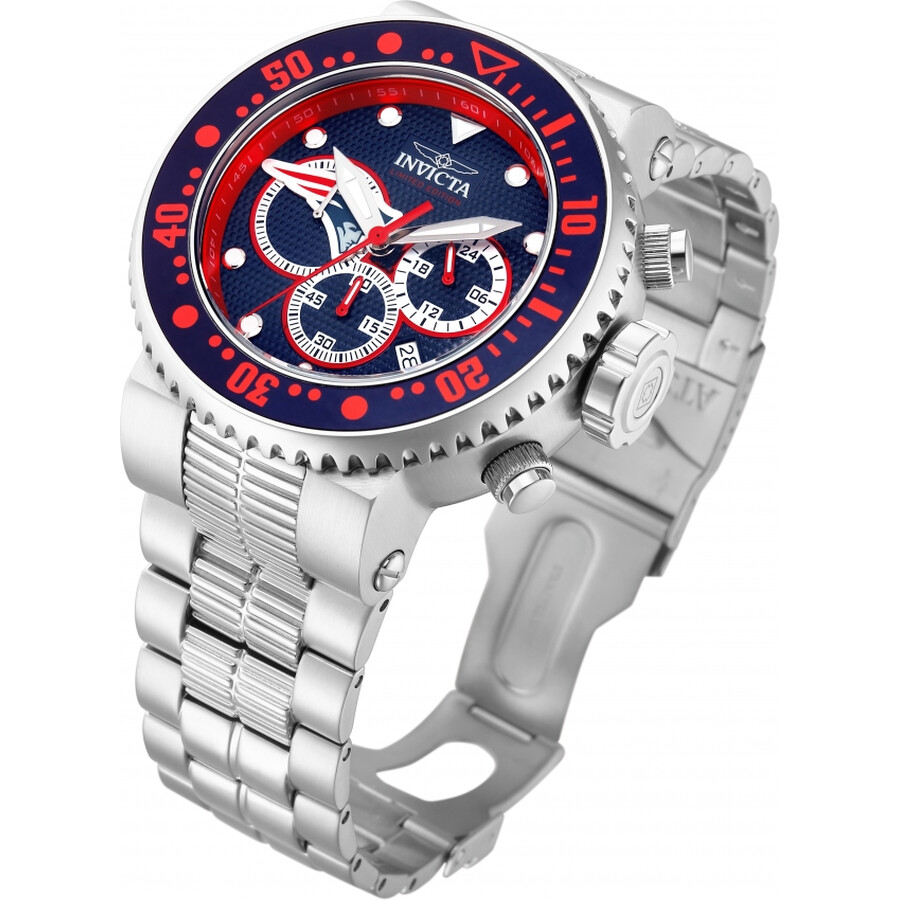 Invicta NFL New England Patriots Chronograph GMT Quartz Navy Blue Dial ...