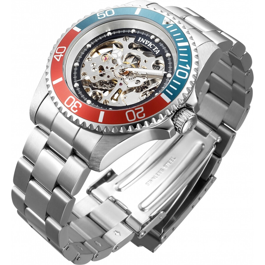 Invicta Pro Diver Hand Wind Skeleton Silver Dial Pepsi Bezel Men's ...