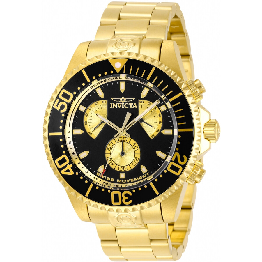 Invicta Pro Diver Perpetual Chronograph Quartz Black Dial Men's Watch ...
