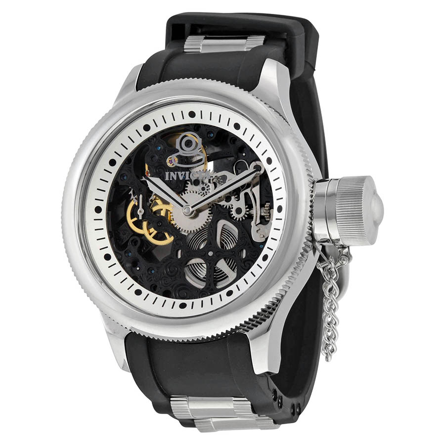 Invicta Russion Diver Black Skeleton Dial Black Polyurethane Men's ...
