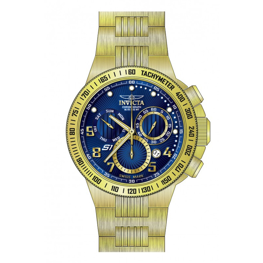 Invicta S1 Rally Chronograph Blue Dial Gold Ion-plated Men's Watch ...