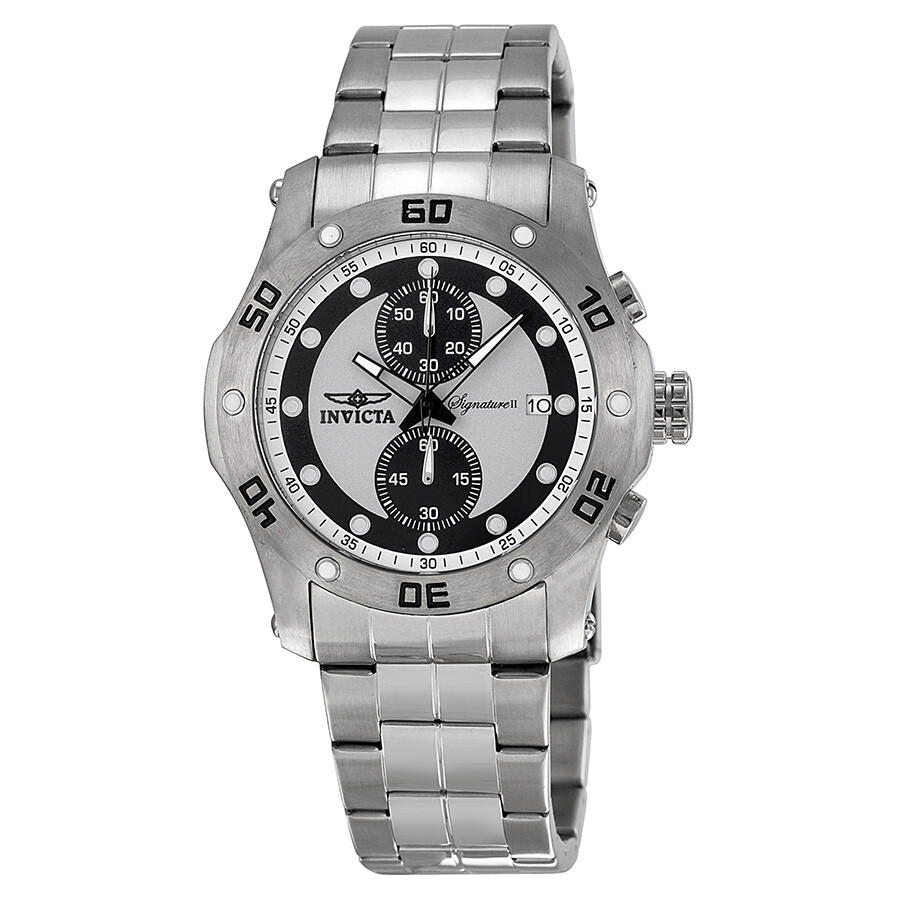 Invicta Signature II Chronograph Black and Silver Dial Stainless Steel ...