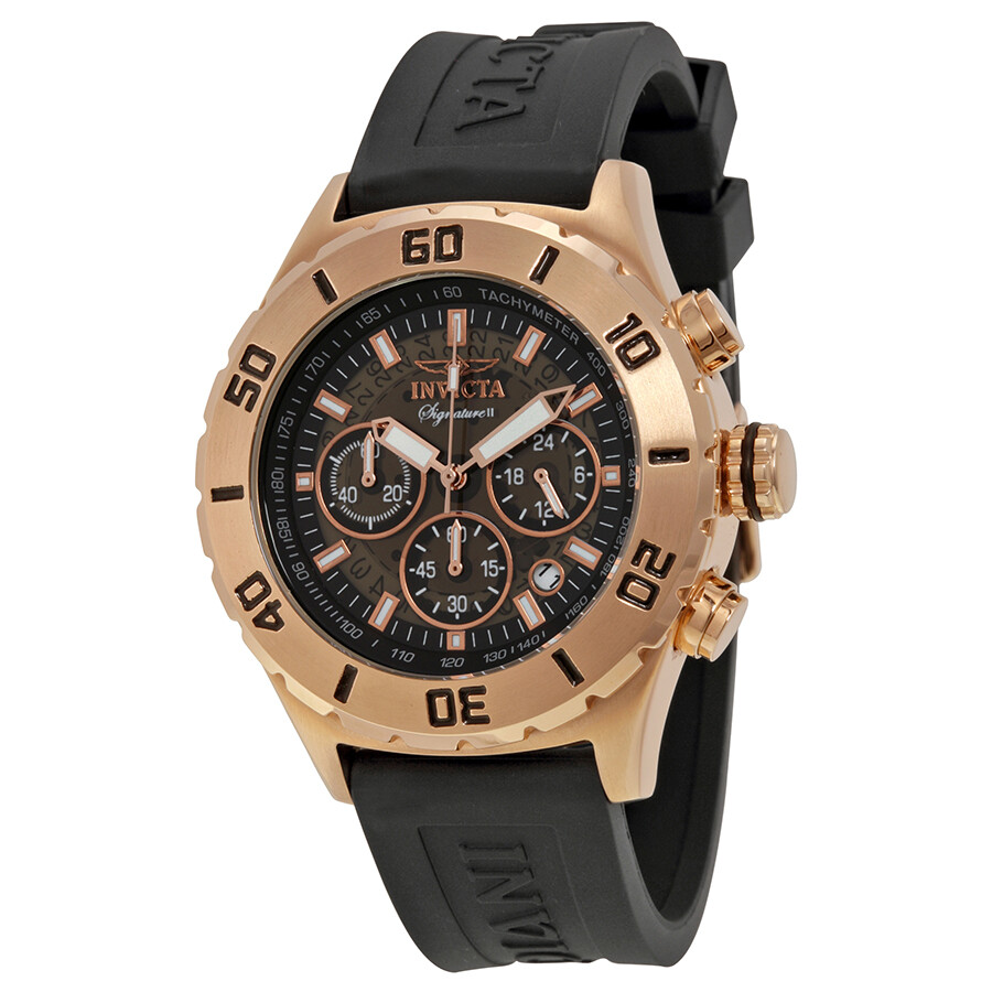 Invicta Signature II Chronograph Rose Gold-tone Black Rubber Strap Men ...