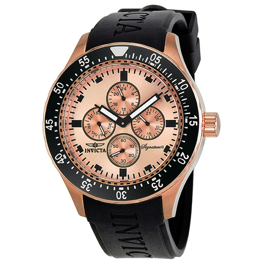 Invicta Signature II Rose Gold-tone Dial Stainless Steel Black Rubber ...