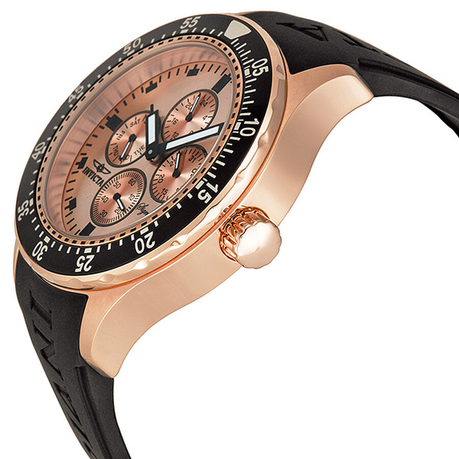 Invicta Signature II Rose Gold-tone Dial Stainless Steel Black Rubber ...