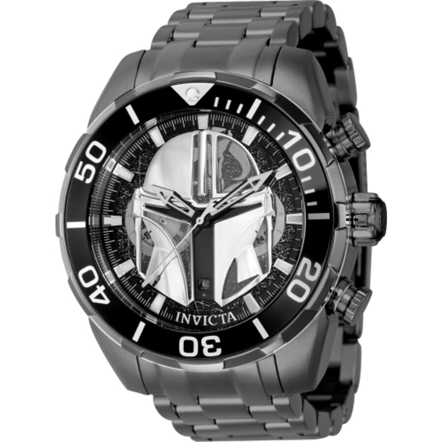 Invicta Star Wars Mandalorian Chronograph GMT Quartz Silver Dial Men's ...