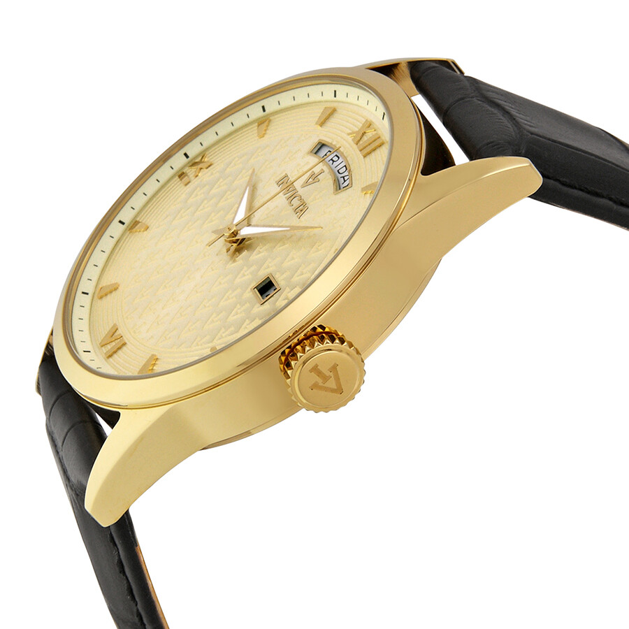 Invicta Vintage Gold Dial Black Leather Men's Watch 12244 886678122448 ...