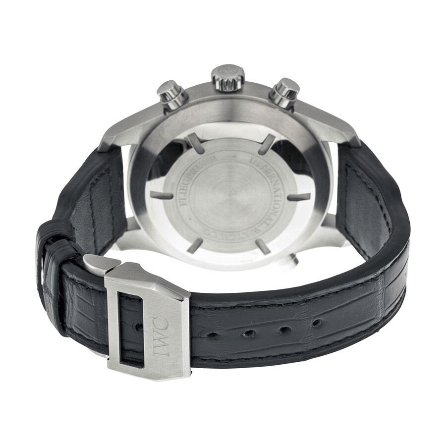 IWC Double Chronograph Pilot Black Dial Black Leather Men's Watch ...