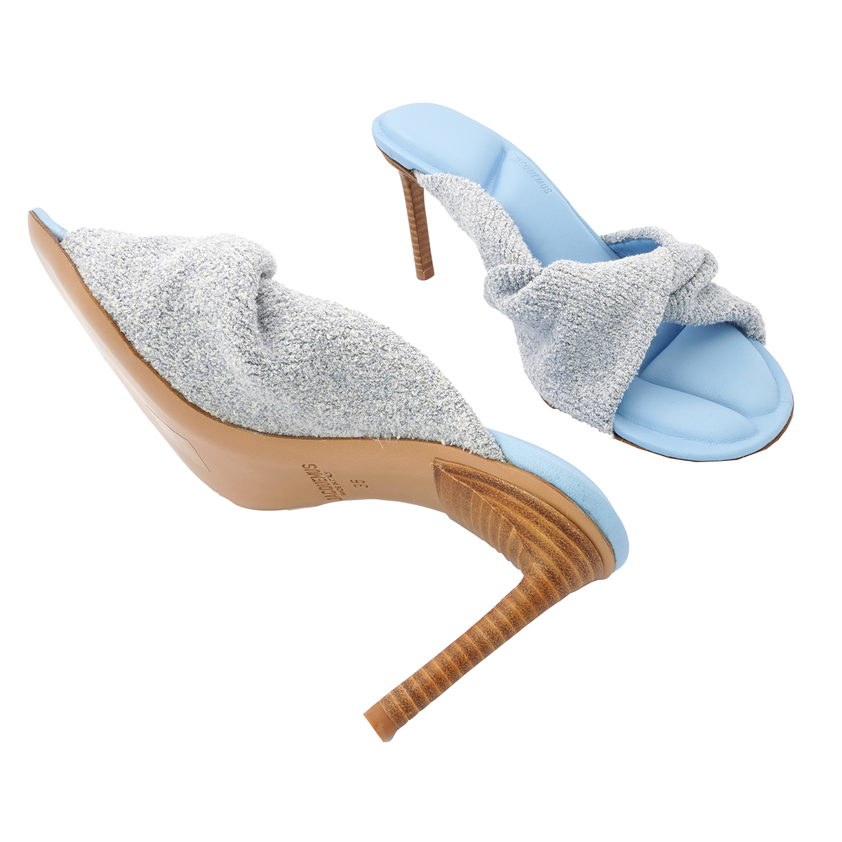 Jacquemus Ladies Light Blue Bagnu Asymmetric Open-Toe Mules, Brand Size ...