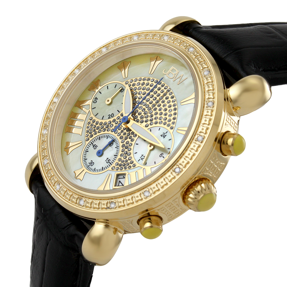 Jbw Victory Mother of Pearl Diamond Gold-tone Diamond Case Black ...