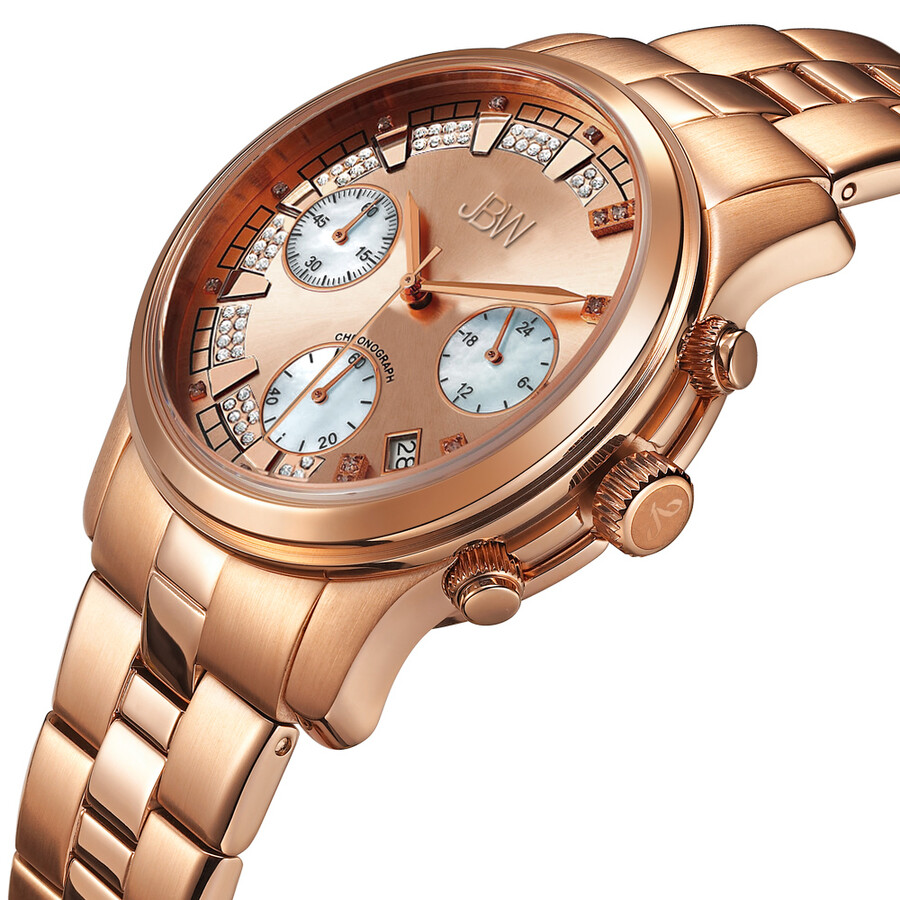 Jbw Muse Chronograph Quartz Diamond Rose Gold Dial Unisex Watch JB-6217 ...