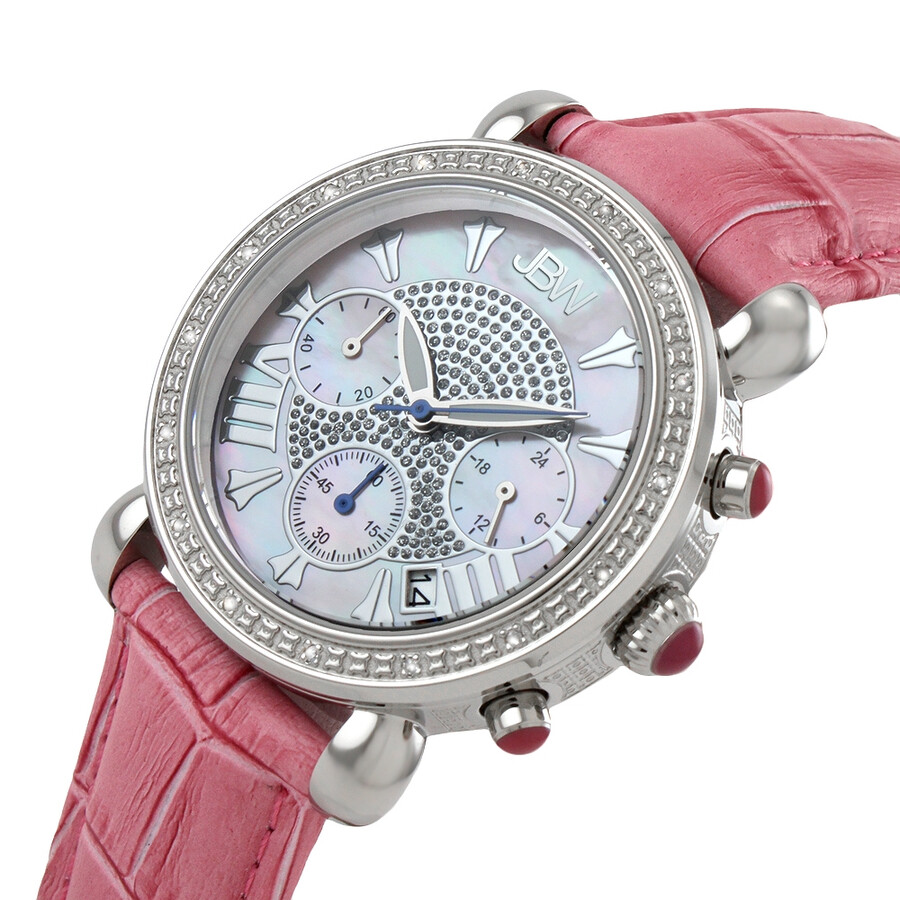 Jbw Victory Diamond Bezel Chronograph Mother of Pearl Dial Pink Leather ...