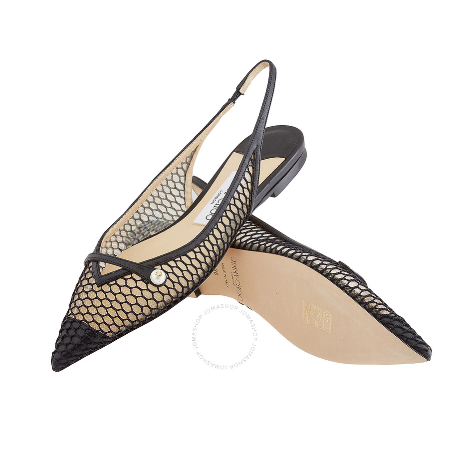 Jimmy Choo Amita 45 Fishnet Mesh And Nappa Slingback, Brand Size 37 ...