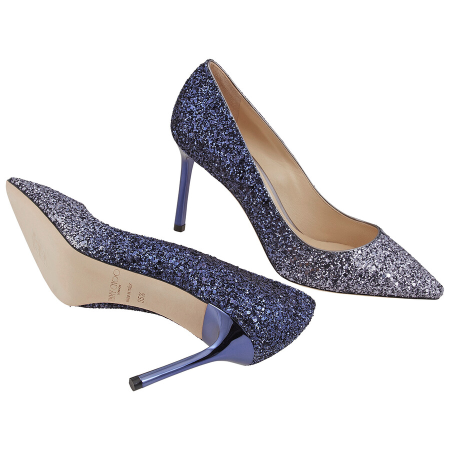 Jimmy Choo Anthracite/Navy Romy 85 Glitter Pumps, Brand Size 36.5 (US ...