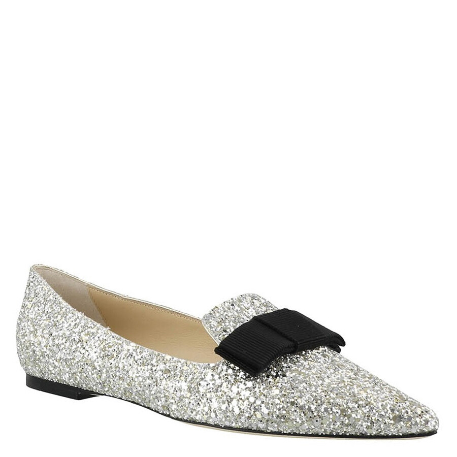 Jimmy Choo Ladies Champagne Gala Coarse Glitter Bow Flats, Brand Size 36 194 GALA CGF CHAMPAGNE ...