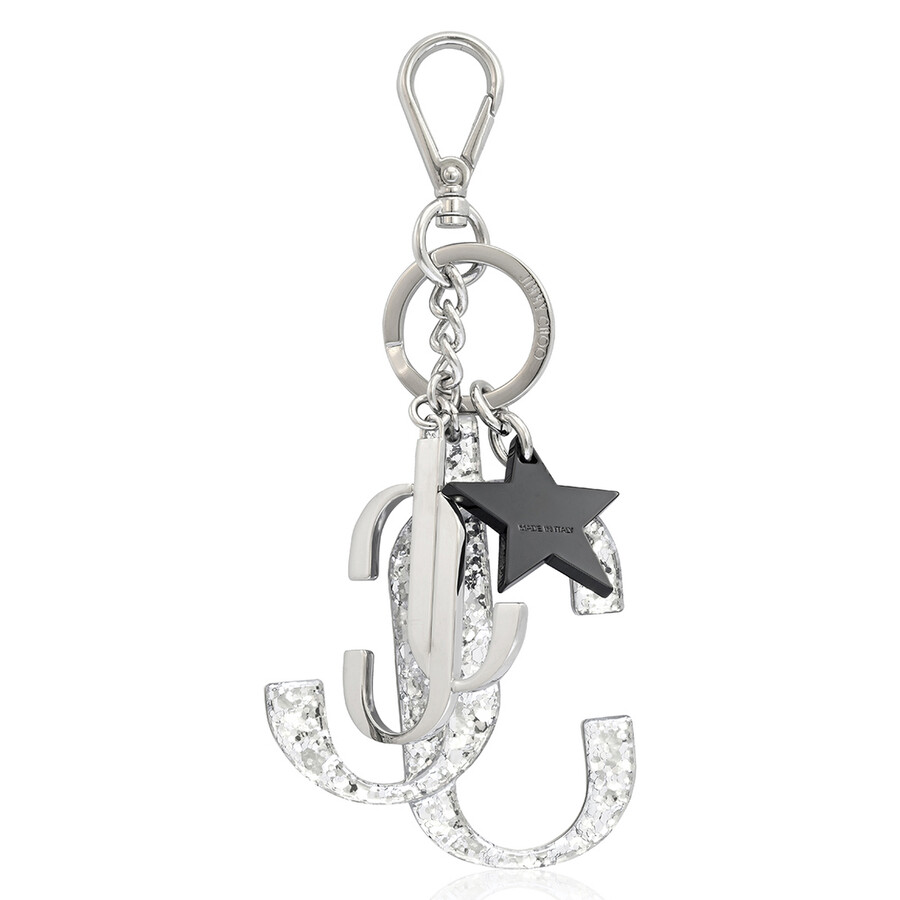Jimmy Choo Ladies Silver Glitter Star JC Charm Key Ring JC KEYCHARM FOZ ...
