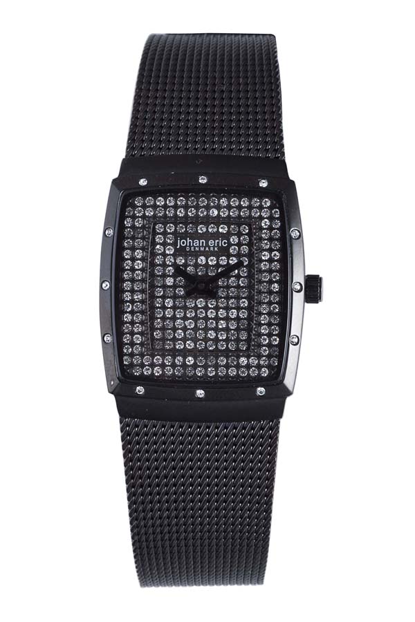 Johan Eric Tondor Tonneau Black IP Steel Pave Crystal Ladies Watch ...