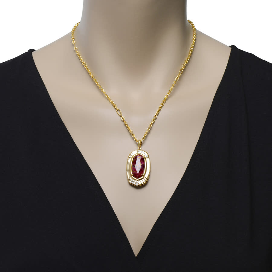 Kendra Scott Anna 14K Yellow Gold Plated Brass And Maroon Jade Necklace ...