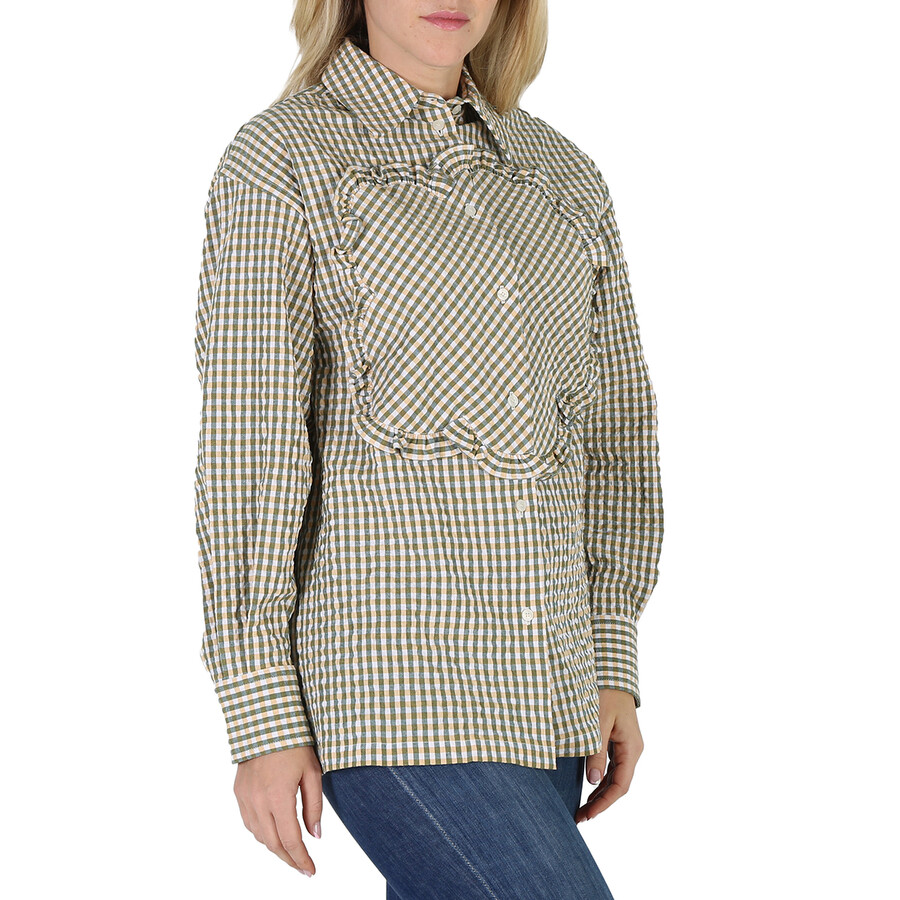 Kenzo Ladies Gingham Print Boke Flower Long-Sleeve Cotton Shirt, Brand Size 38 (US Size 6 ...