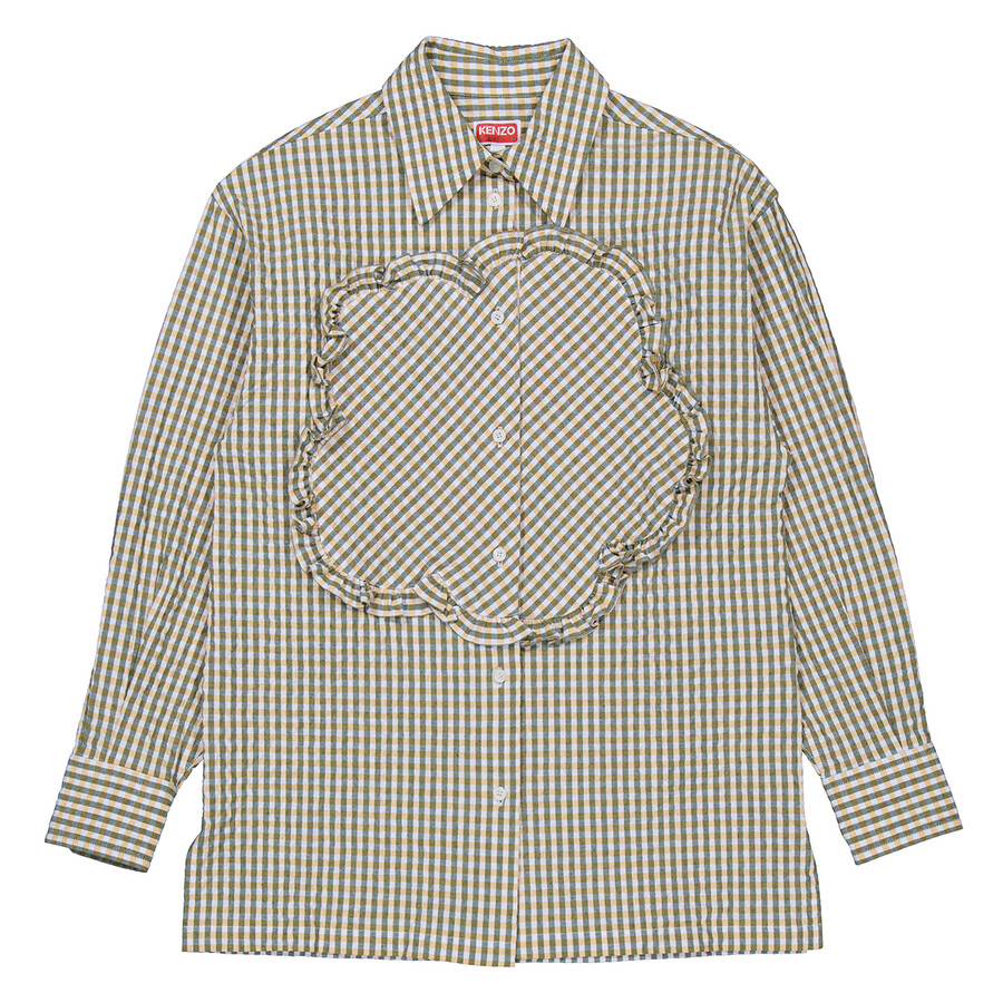 Kenzo Ladies Gingham Print Boke Flower Long-Sleeve Cotton Shirt, Brand Size 38 (US Size 6 ...