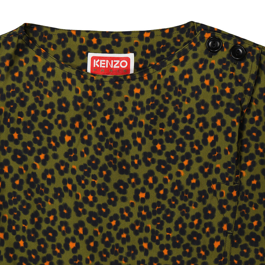 Kenzo Ladies Khaki Hana Leopard-Print Midi Dress, Brand Size 38 (US ...