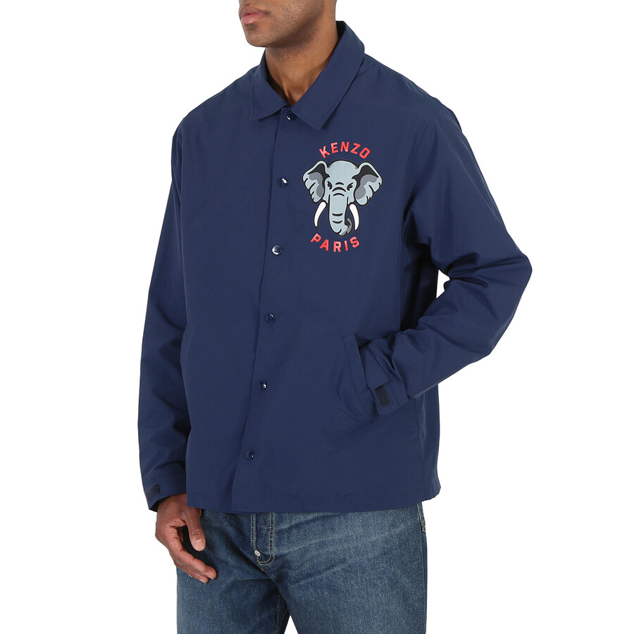 Kenzo Midnight Blue Nylon Elephant Coach Jacket, Size Large ...