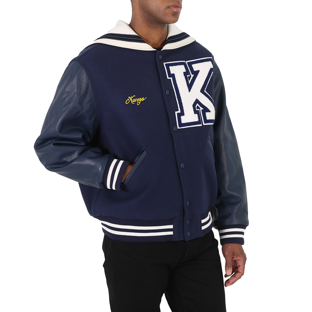 Kenzo Midnight Blue Wool And Leather Sailor Varsity Jacket, Size Large ...