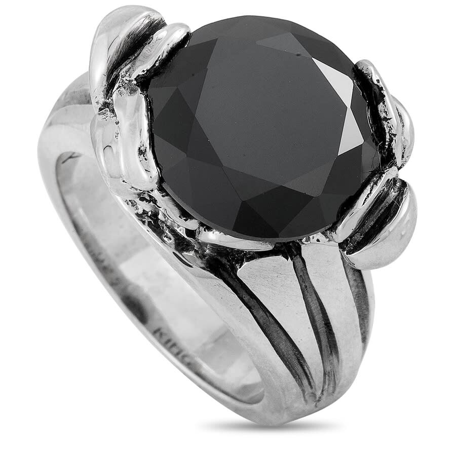 King Baby Silver and Black Cubic Zirconia Floral Pattern Ring K20-5932B ...