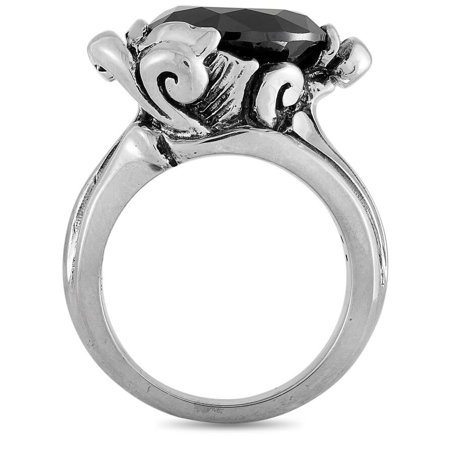 King Baby Silver and Black Cubic Zirconia Floral Pattern Ring K20-5932B ...