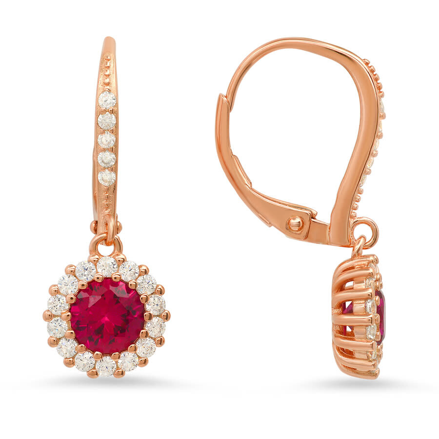 Kylie Harper 14k Rose Gold Over Silver Ruby CZ Halo Leverback Earrings 04-029-DSE 810103575295 ...