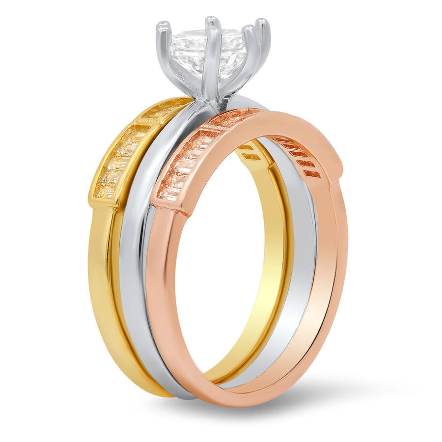 Kylie Harper Sterling Silver Tri-Color Cubic Zirconia CZ 3pc Stackable ...