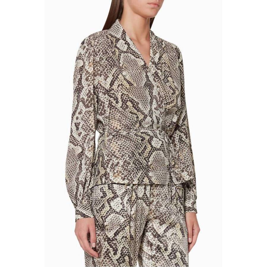 L'Agence Ladies Cara Wrap Blouse Natural Multi Python, Size Large ...
