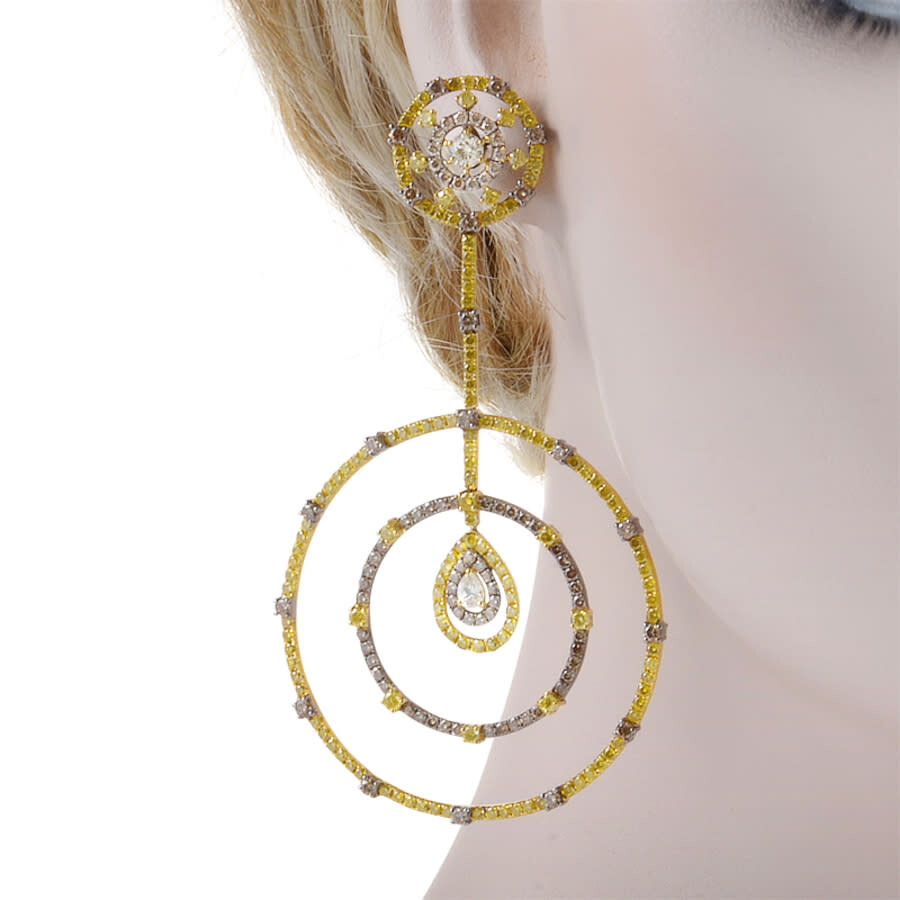 Lb Exclusive 18K Yellow Gold Multi Diamond Drop Earrings SE1-2992ELZZ-Y ...