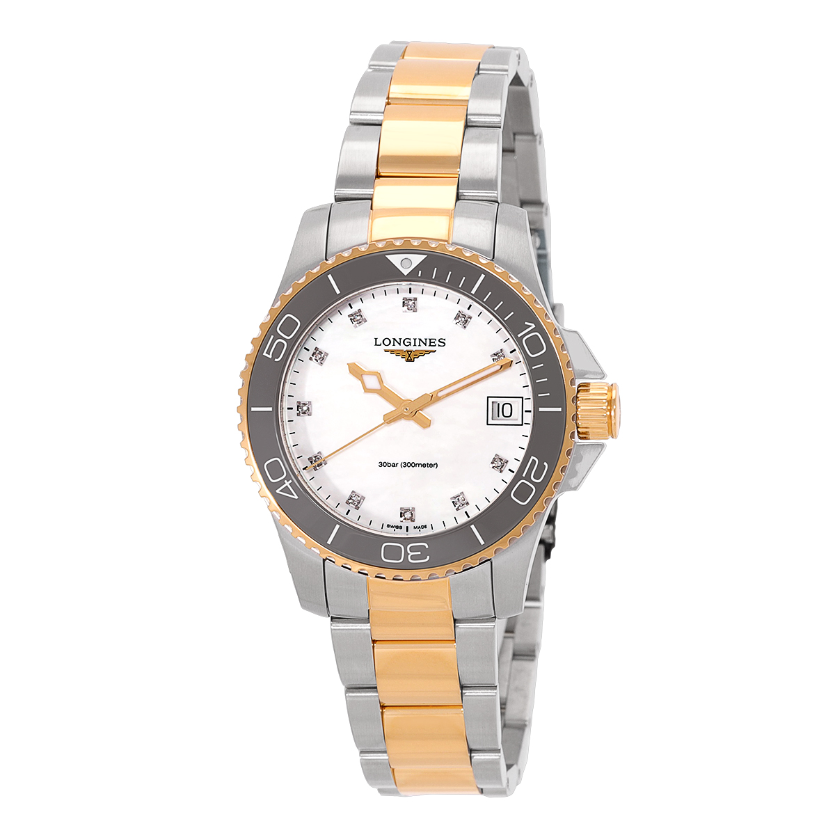 Longines Hydroconquest Quartz Diamond White Mother of Pearl Dial Ladies ...