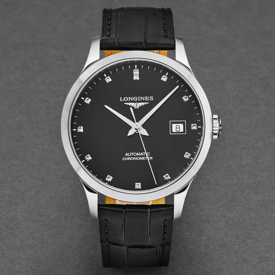 Longines Record Automatic Diamond Black Dial Watch L28204572 L2.820.4 ...