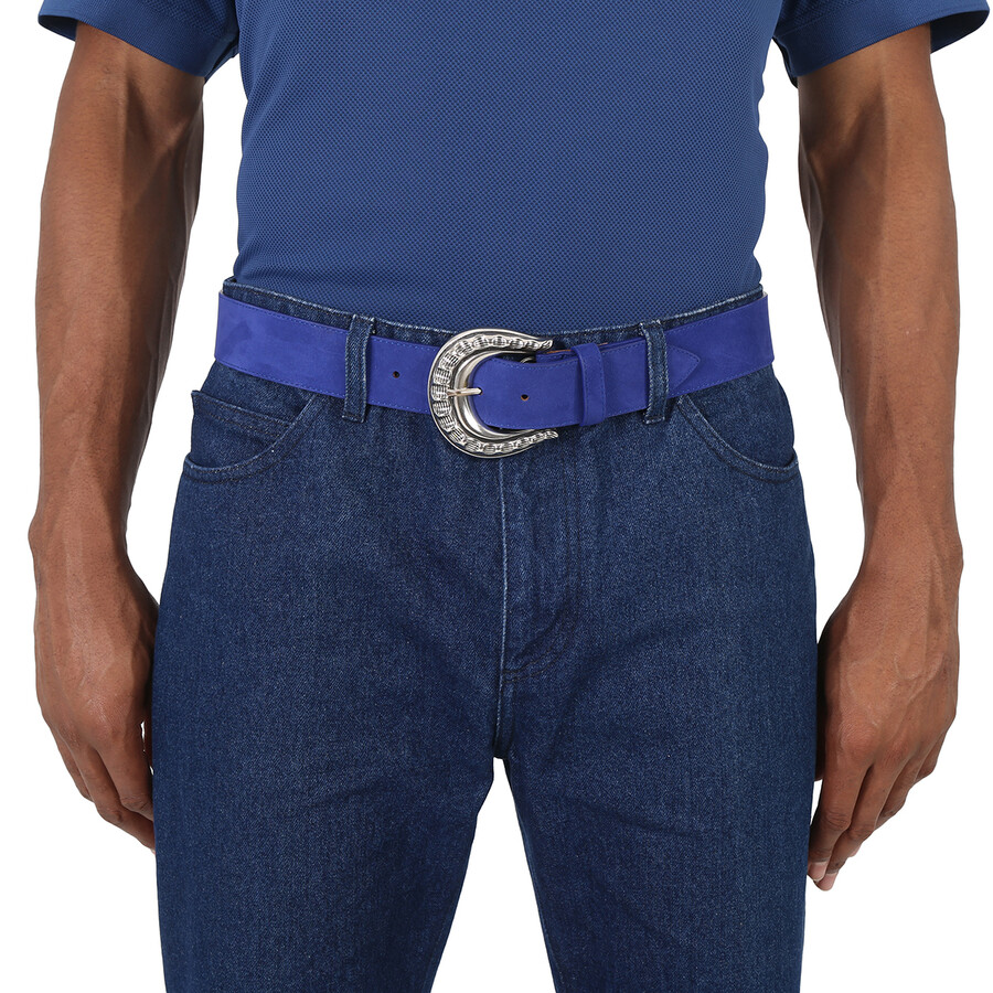 Maison Boinet Men's Blue Suede Engraved Buckle Belt, Brand Size 85cm ...