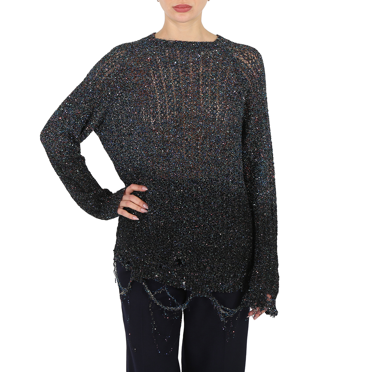Maison Margiela Ladies Sequinned Distressed Jumper, Size X-Small ...
