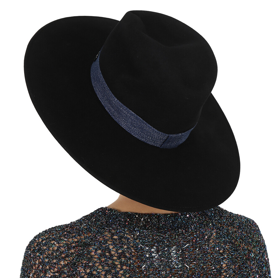 Maison Michel Ladies Black Eliza Denim Ribbon Capeline Hat, Size Large ...