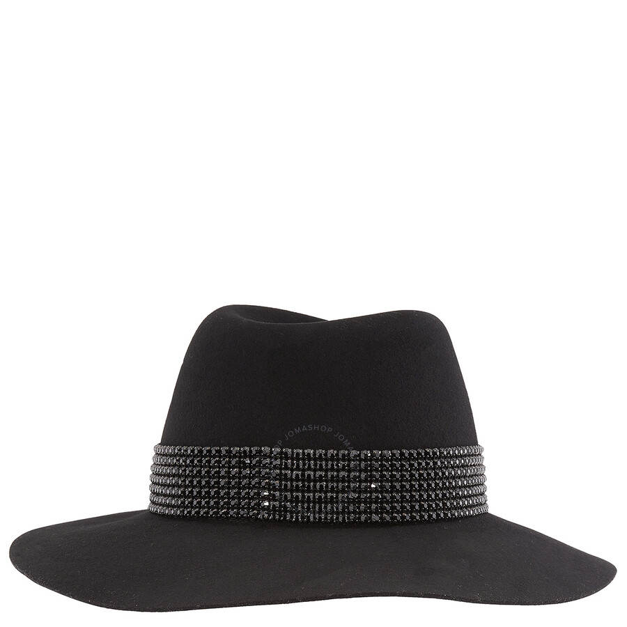 Maison Michel Ladies Black Virginie Studded Strass Fedora Hat, Size ...