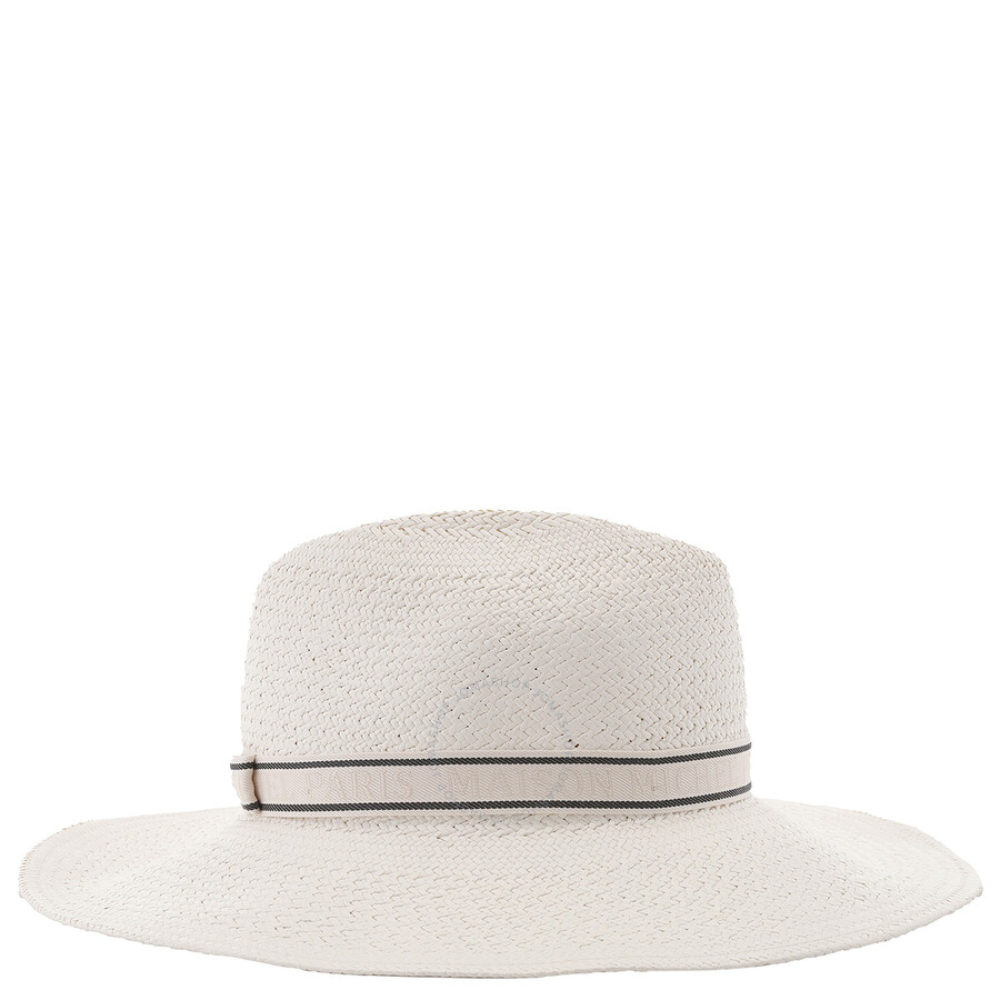 Maison Michel Ladies White Kate Herrbone Straw Fedora Hat, Size Medium ...