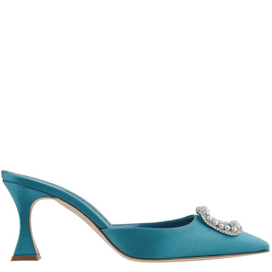 Manolo Blahnik Ladies Fabetamu Satin Jewel And Pearl Embellished Mules ...