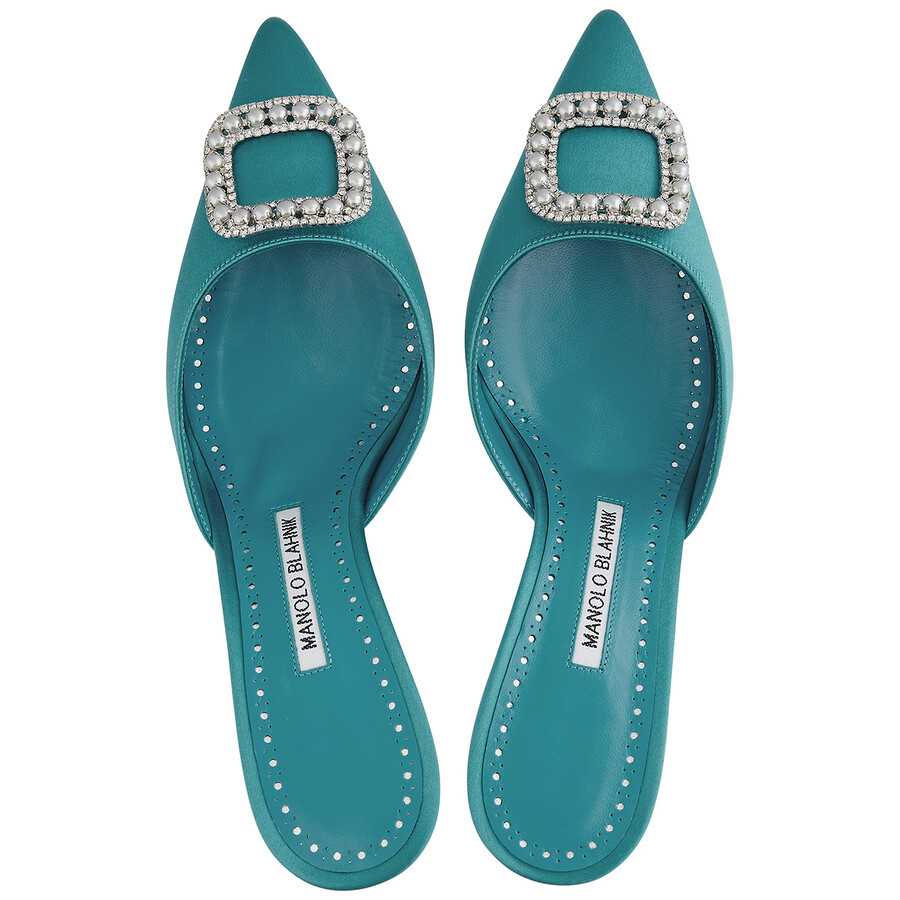 Manolo Blahnik Ladies Fabetamu Satin Jewel And Pearl Embellished Mules ...