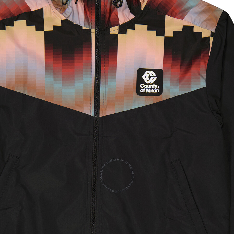 Marcelo Burlon Men's Black Pink County Of Milan Logo Printed Zip-Up ...