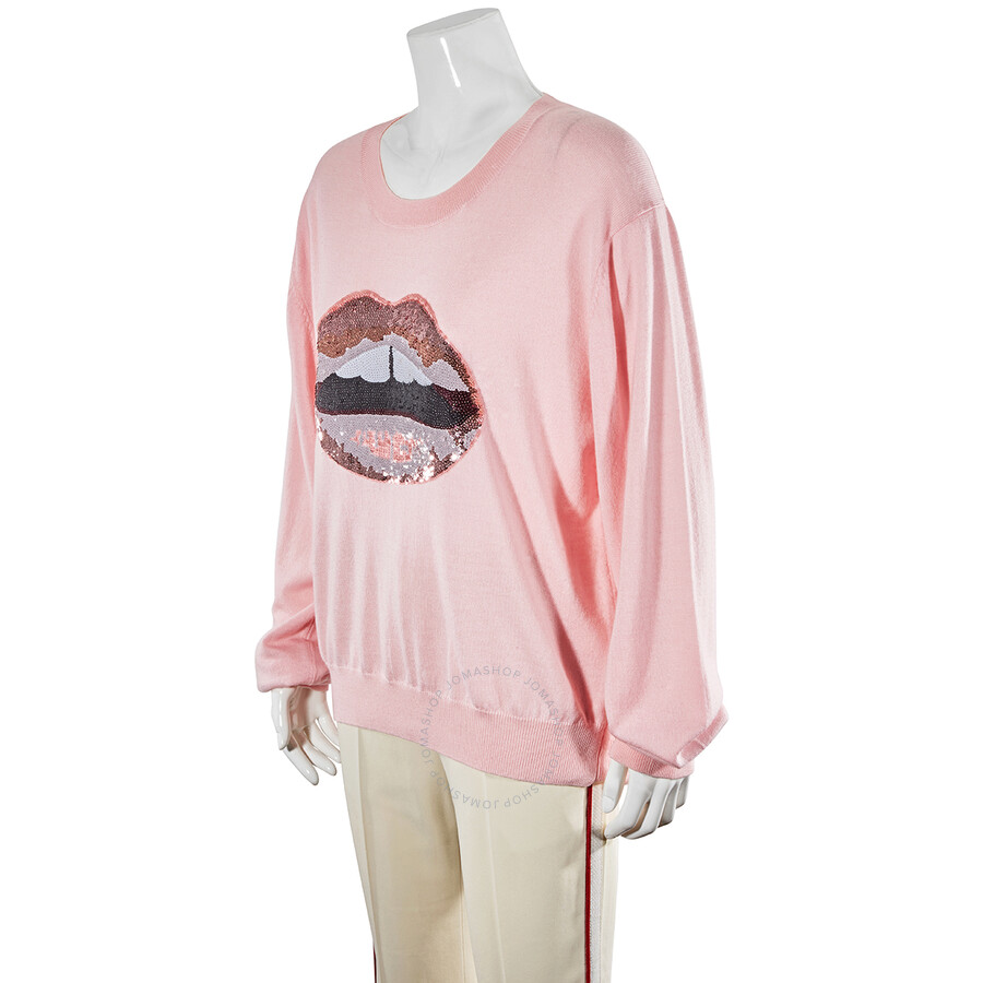Markus Lupfer Ladies Sequin Lips Sweater in Pink KN2837-Bubblegum Pink ...