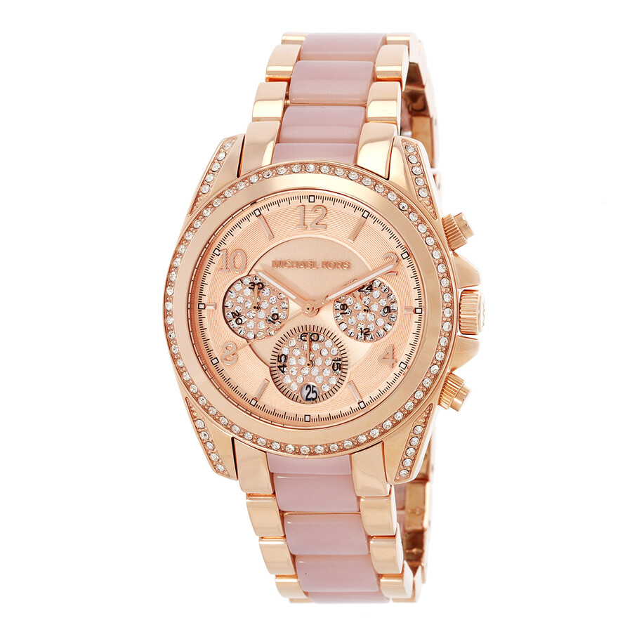 Michael Kors Blair Chronograph Quartz Crystal Rose Gold Dial Ladies ...