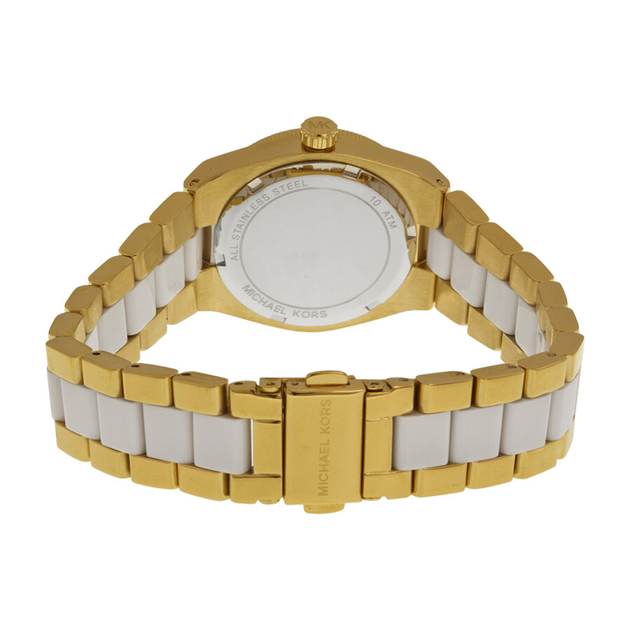 Michael Kors Channing White Dial Gold-tone and White Acrylic Ladies ...