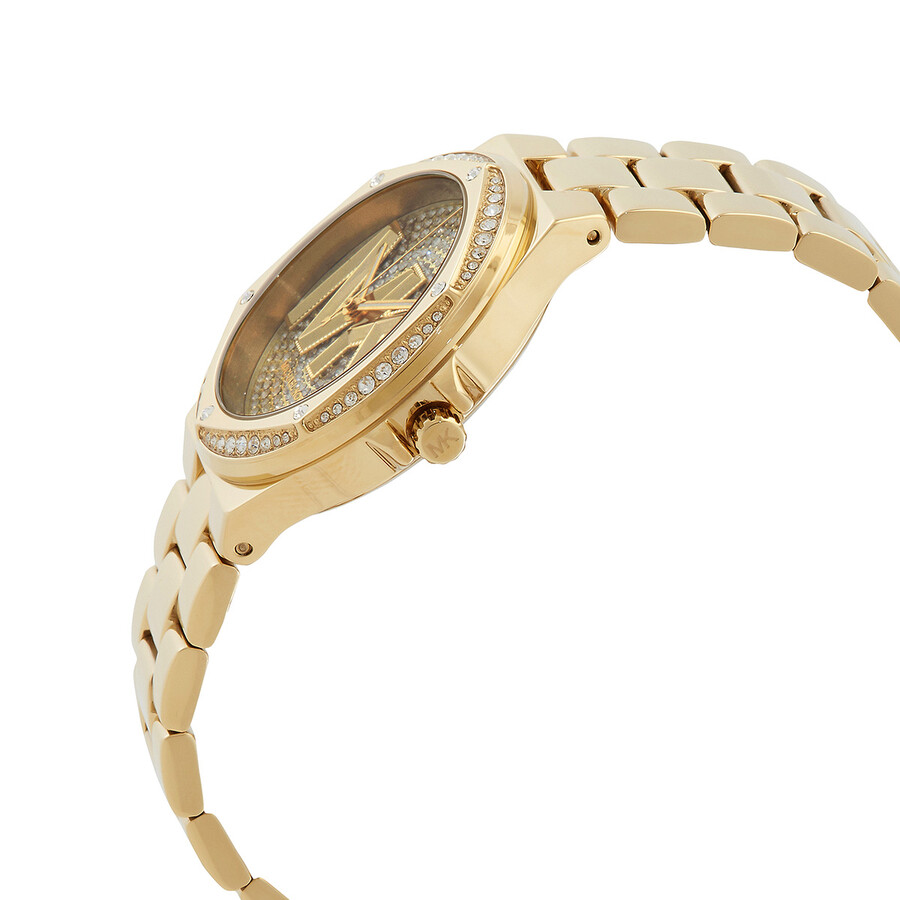 Michael Kors Lennox Pave Quartz Crystal Gold Dial Ladies Watch MK7229 ...