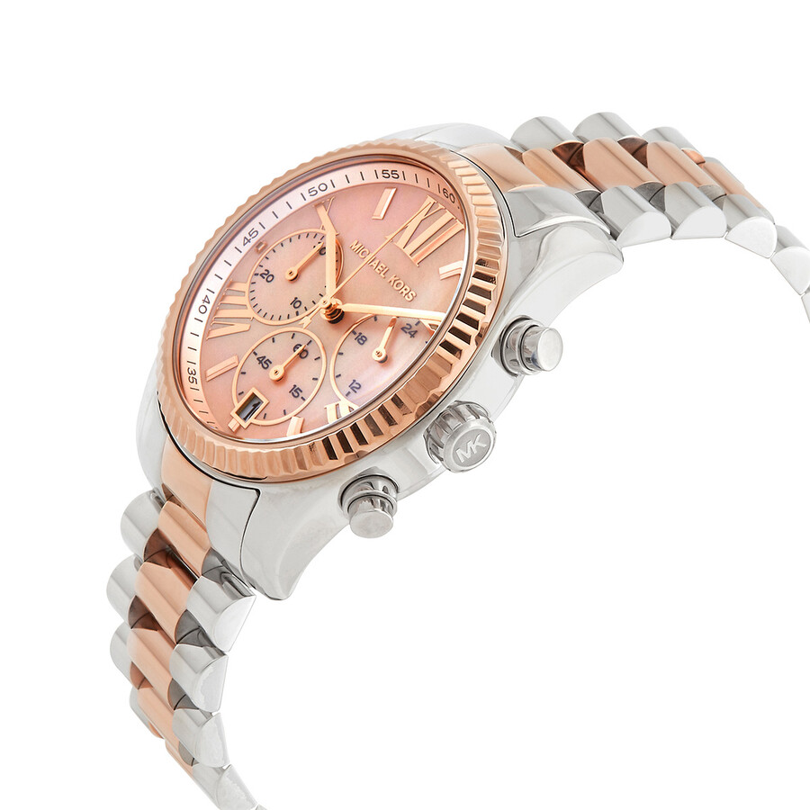 Michael Kors Lexington Chronograph Quartz Rose Gold Dial Ladies Watch ...