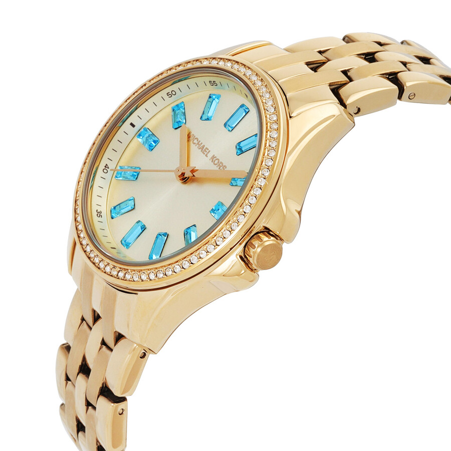 Michael Kors Mini Pilot Pave Quartz Gold Dial Ladies Watch MK7366 ...