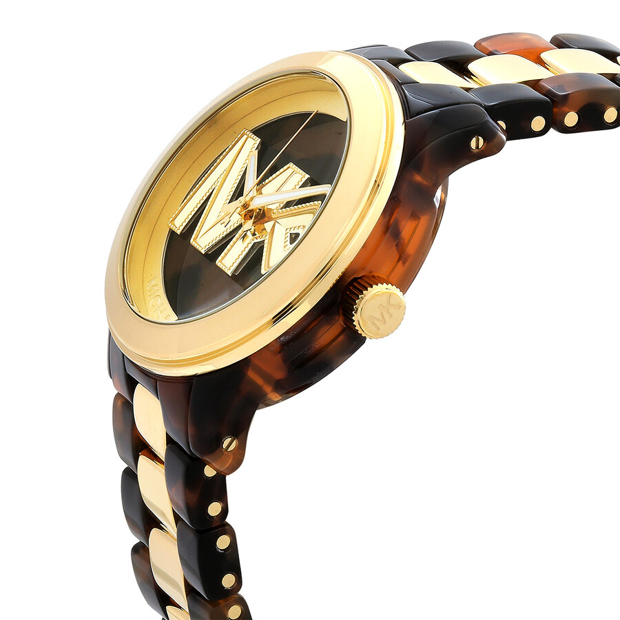 Michael Kors Runway Quartz Brown Dial Tortoiseshell Ladies Watch MK7354 ...